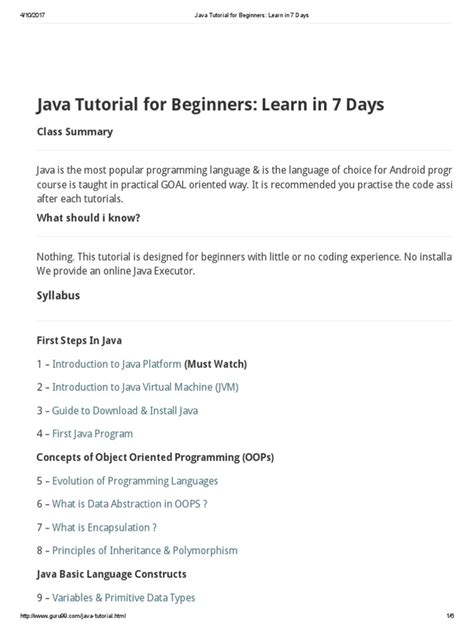 Java Tutorial For Beginners Learn In 7 Days Pdf Java Programming Language Inheritance