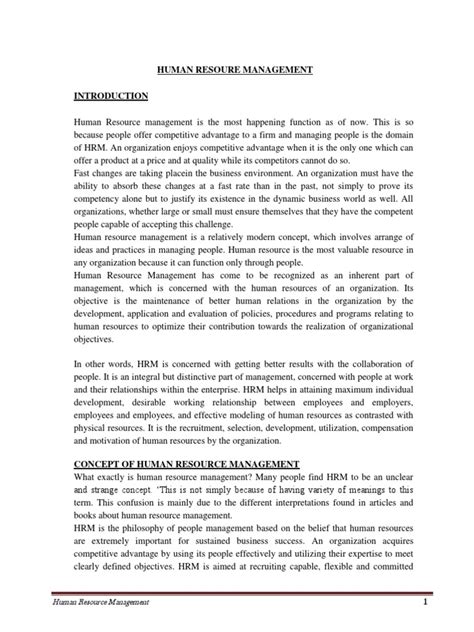 Hrm Chapter 1 Introduction Pdf Human Resource Management Human