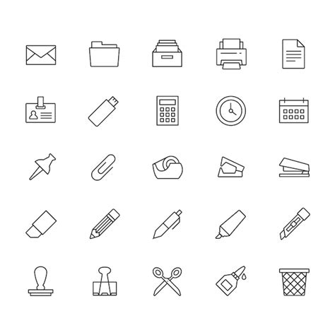 Premium Vector Line Art Stationery Icons Vector Illustration Pen Pencil Notebook Ruler Eraser