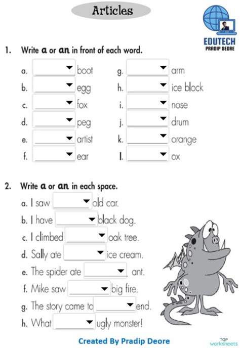 Articles Worksheet Interactive Worksheet Topworksheets