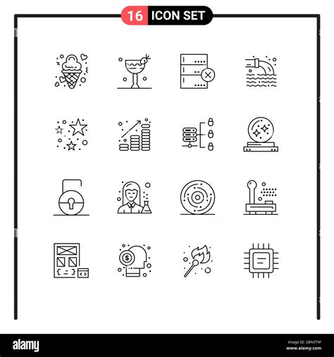 Modern Set Of 16 Outlines Pictograph Of Birthday Radioactive Food