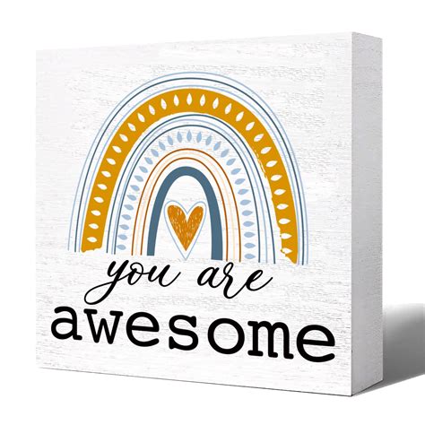 DOFAFALA You Are Awesome YPF5 Rainbow Pattern Wooden Sign Desk Decor