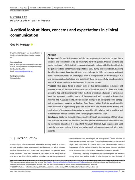 Medical Education 2022 Murtagh A Critical Look At Ideas Concerns