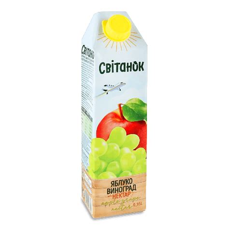 Нектар «Світанок» Яблуко-білий виноград 0,95л – онлайн-супермаркет «Сільпо»