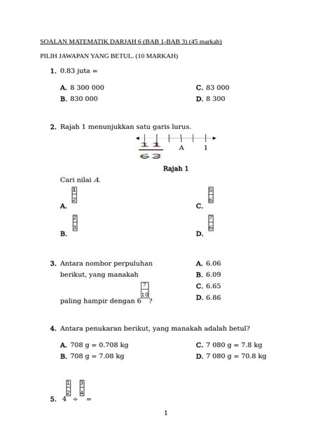 Soalan Matematik Darjah 6 Pdf