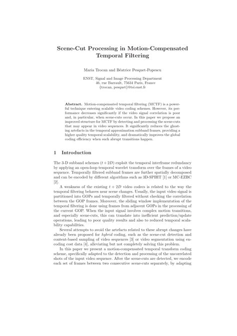 PDF Scene Cut Processing In Motion Compensated Temporal Filtering