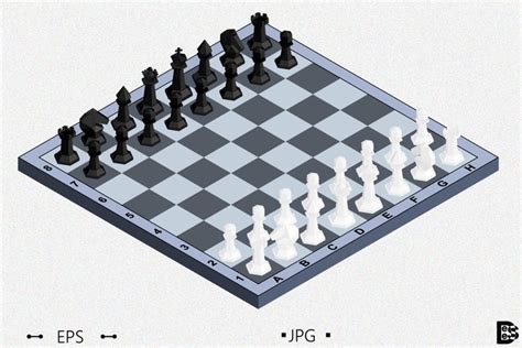 Chess Board With Figures D Isometric Vector