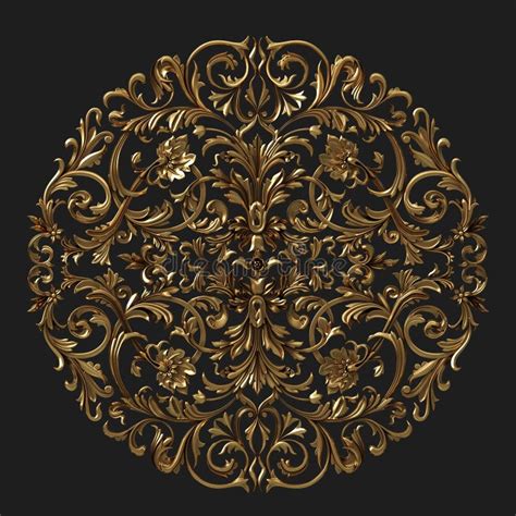Circular Gold Carved Baroque Ornament Stock Illustration Illustration