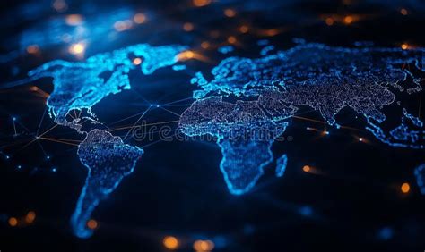 Abstract World Map With Global Connectivity And Network Visualization