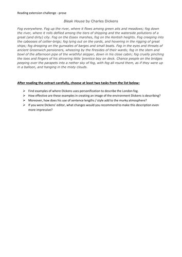 Ks3 Extension Challenge Tasks Reading Prose Teaching Resources