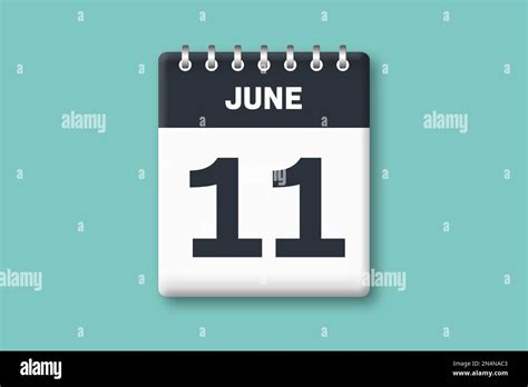 June 11 Calender Page Sheet With Date 11th Of June On Cyan