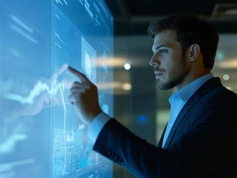 Businessman Analyzing Data On Interactive Screen Premium Ai Generated Image