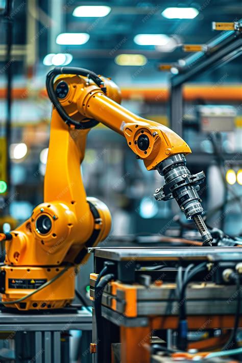 Premium Photo Industrial Robot Arm At Work Within Factory Setting Highlighted By Its Precision