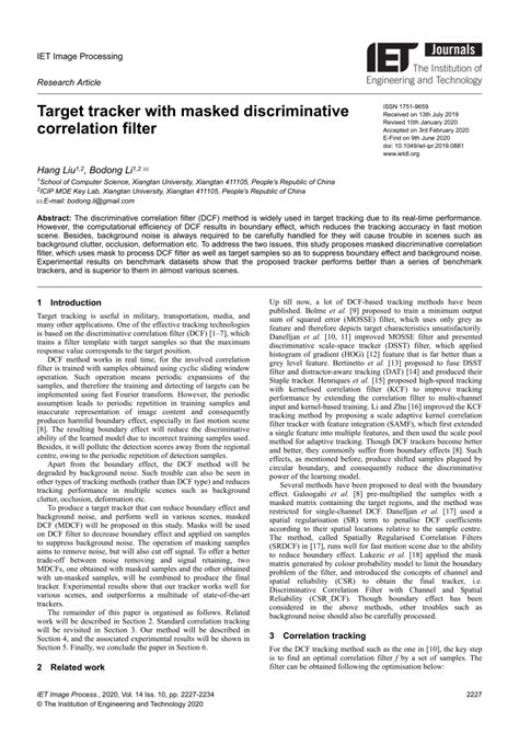 A Novel Target Tracker With Masked Discriminative Correlation Filter Request Pdf