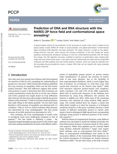 Pdf Prediction Of Dna And Rna Structure With The Nares 2p Force Field And Conformational Space