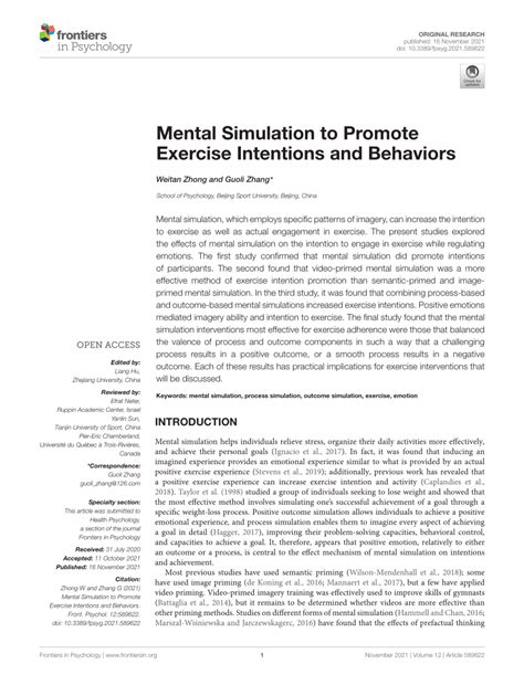 Pdf Mental Simulation To Promote Exercise Intentions And Behaviors