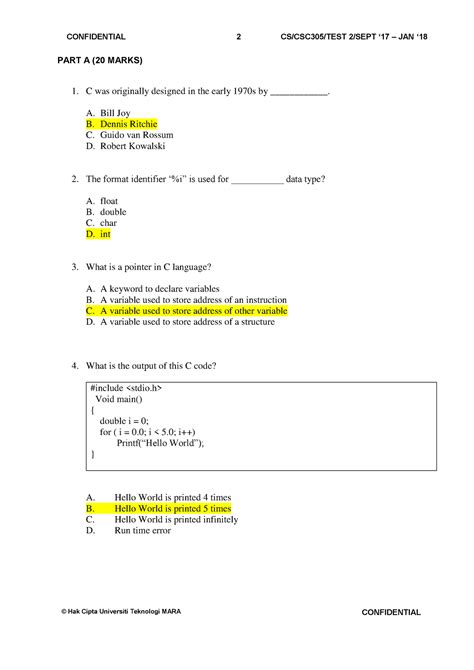 CSC305 Question Answer PART A 20 MARKS 1 C Was Originally
