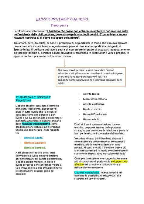 Gioco E Movimento Al Nido Appunti Di Pedagogia Docsity