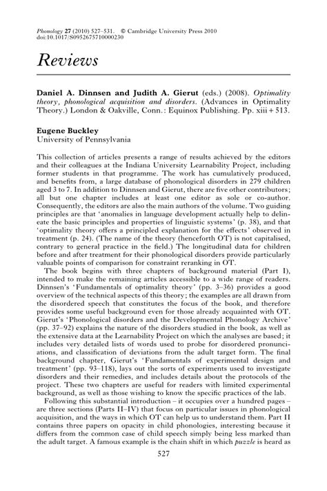 Pdf Daniel A Dinnsen And Judith A Gierut Eds 2008 Optimality Theory Phonological