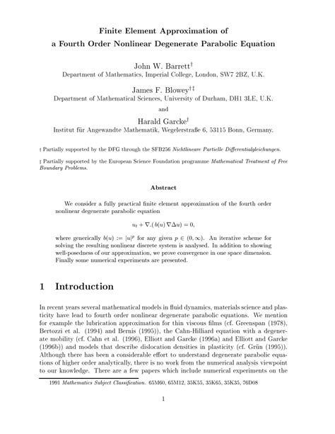 Pdf Finite Element Approximation Of A Fourth Order Nonlinear
