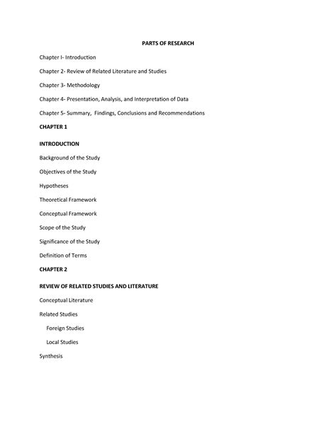 Parts OF Research PARTS OF RESEARCH Chapter I Introduction Chapter 2