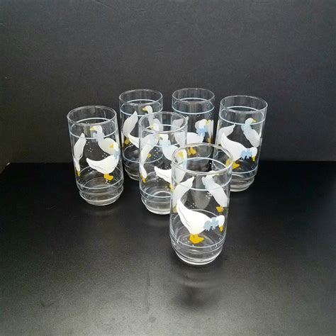 Set Of 6 Country Goose Tumbler Glasses 80s Blue Bow Goose 16 Ounce