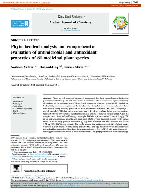 Pdf Phytochemical Analysis And Comprehensive Evaluation Of