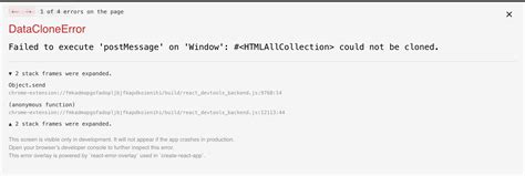 devtools failed to execute postmessage on window could not be