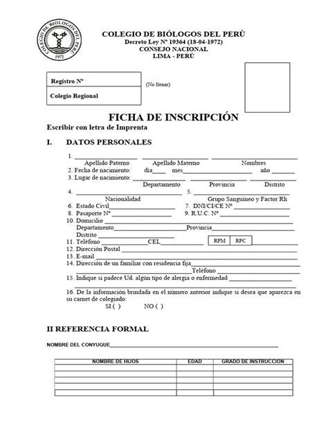 Ficha De Inscripción Colegiatura Pdf