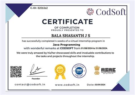 Bala Shasanth On Linkedin Java Internship Coding Programming Careergrowth Codsoft