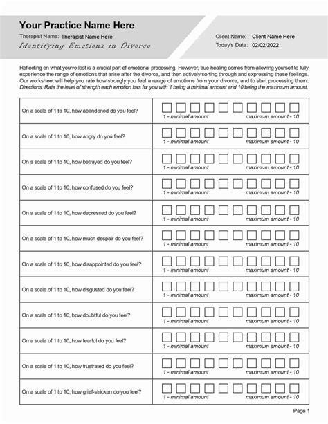 Identifying Emotions In Divorce Worksheet Pdf Therapybypro