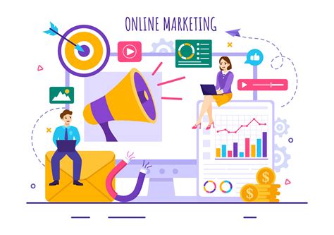 Digital Online Marketing Vector Illustration With Business Analysis