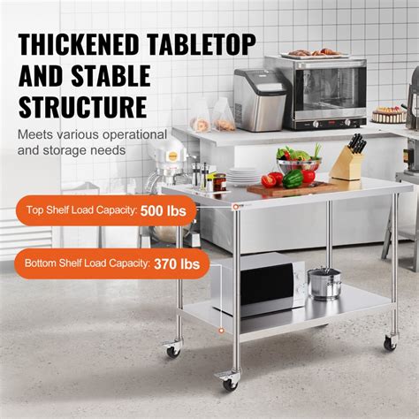 Vevor Stainless Steel Work Table 30 X 48 X 38 Inch With 4 Wheels 3