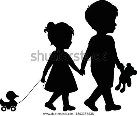Big Brother Little Sister Holding Hands Stock Vector Royalty Free