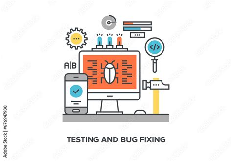Vector Illustration Of Testing And Bug Fixing Flat Line Design Concept Stock Template Adobe Stock