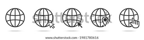 Set Global Pointer Line Icon Collection Stock Vector Royalty Free