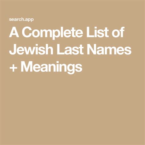 A Complete List Of Jewish Last Names Meanings Last Name Meaning