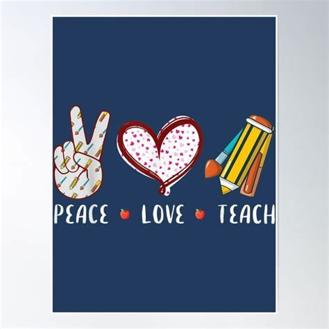 Peace Love Teach Teacher Poster Wall Art Modern Wall Decor 8x12