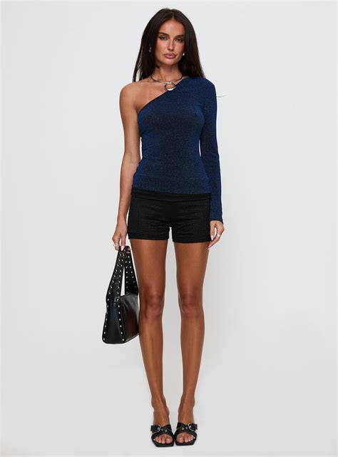 Dance All Night One Sleeve Top Navy Glitter Princess Polly