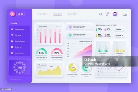 ノイモフィック ダッシュボード Ui キットインフォグラフィック要素hud図インフォグラフィックスを持つ管理パネルベクトルデザインテンプレート