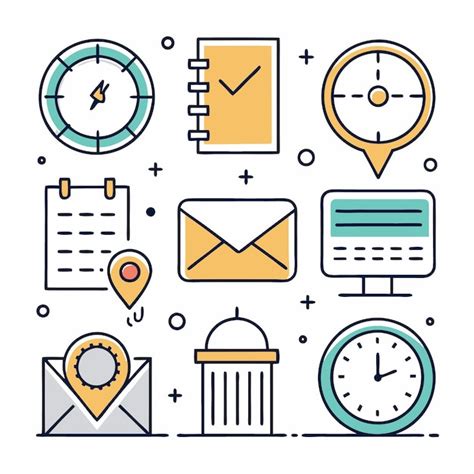 Set Of Colorful Line Icons Related To Time Management Schedule Planning And Communication