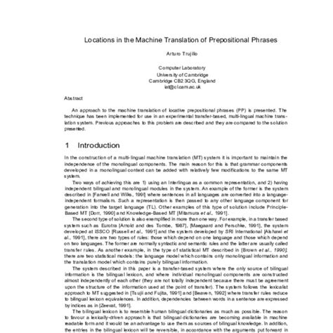 Locations In The Machine Translation Of Prepositional Phrases Acl