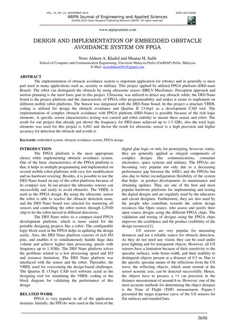 Pdf Design And Implementation Of Embedded Obstacle Avoidance System On Fpga