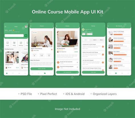온라인 과정 모바일 앱 Ui 키트 프리미엄 Psd 파일
