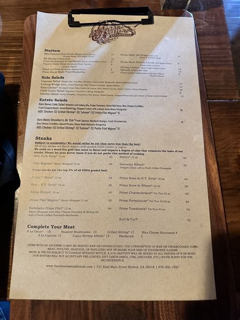 Bare Bones Steakhouse Menu Full Menu Update 2025