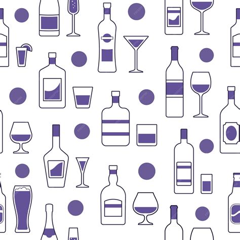 평면 디자인의 라인 아트 원활한 배경 병 및 안경 알코올 음료 패턴 프리미엄 벡터