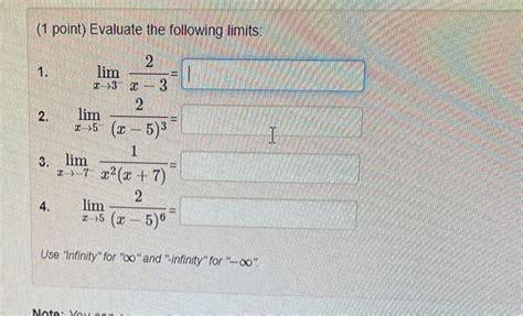 solved 1 point evaluate the following limits 1