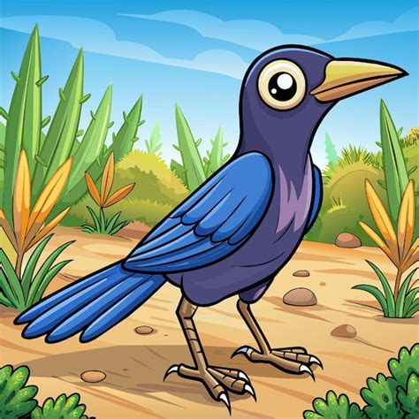 Un Dibujo De Dibujos Animados De Un Pájaro Azul Con Un Pico Amarillo