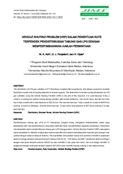 Pdf Vehicle Routing Problem Vrp Dalam Penentuan Rute Terpendek