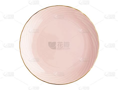 空陶瓷板与金色边缘粉红色板螺旋图案孤立在白色背景与剪辑路径顶视图